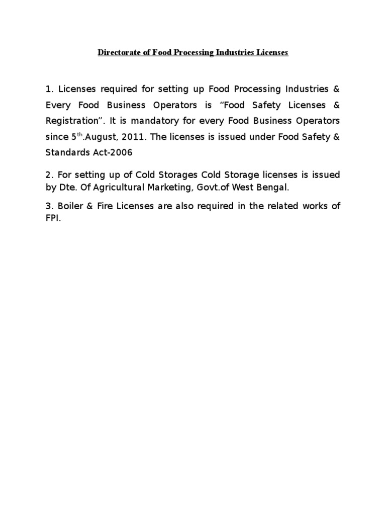 Food Processing License Guide | PDF