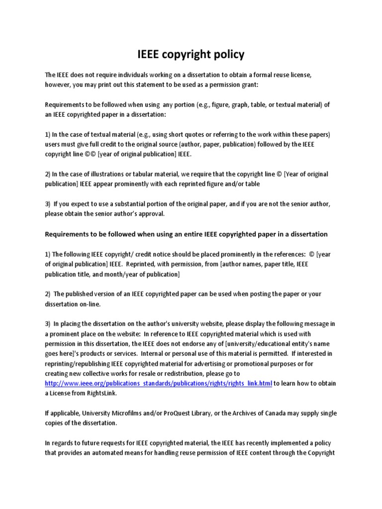 IEEE Copyright Policy For Dissertation | PDF | Institute Of Electrical ...