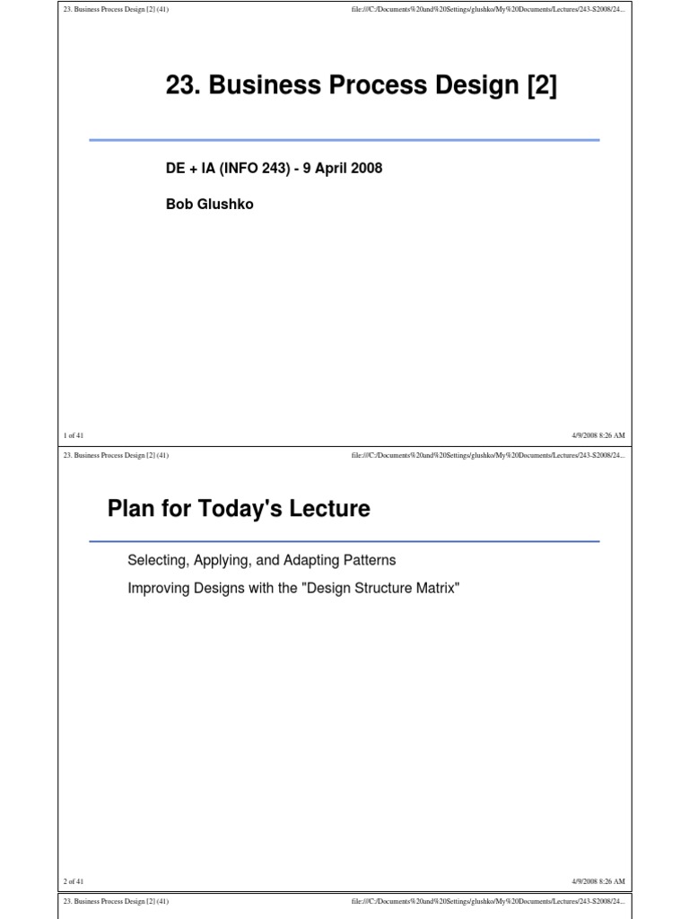 Business Process Design (2) : Plan For Today's Lecture | PDF | Business ...