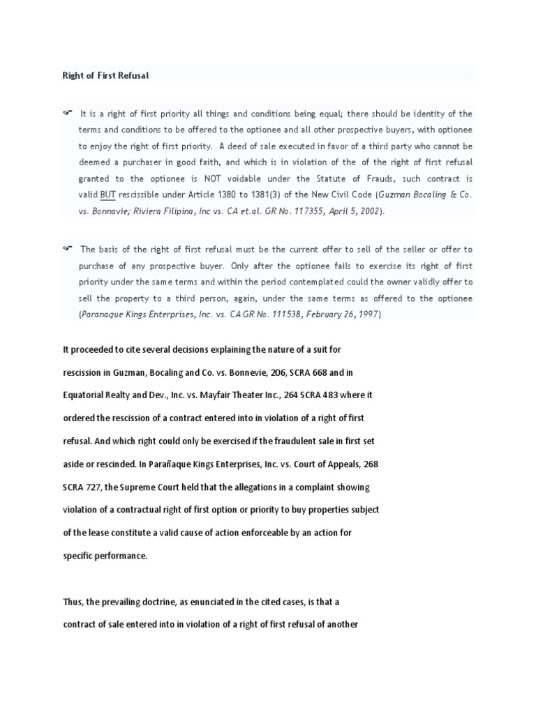 Right of First Refusal | PDF | Lease | Contractual Term