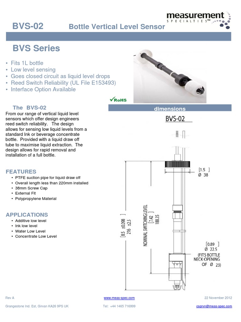 BVS-02 BVS Series: Bottle Vertical Level Sensor | PDF | Manufactured ...
