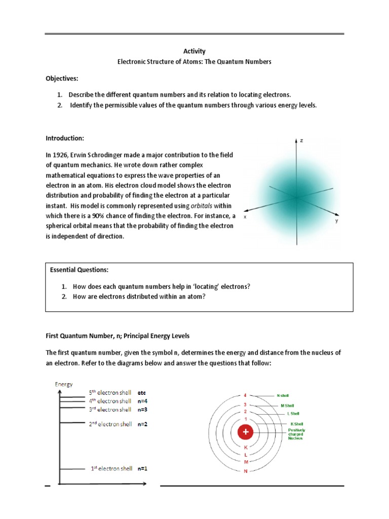 Activity Quantum Numbers | PDF | Atomic Orbital | Electron