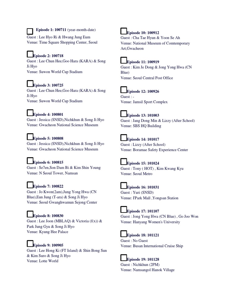 Running Man Checklist | PDF | Seoul | Artists