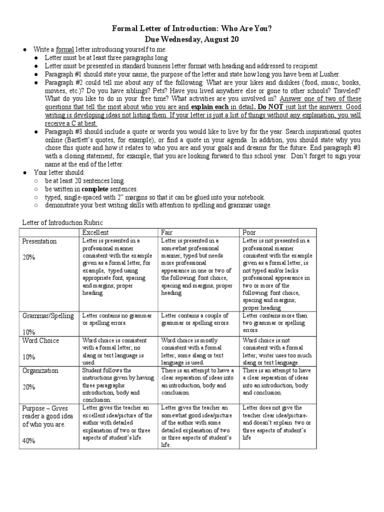 Formal Letter of Introduction | PDF | Paragraph | Grammar