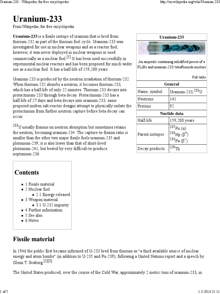 Uranium 233 | PDF | Chemical Elements | Physical Sciences