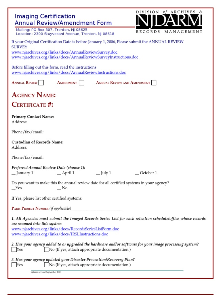 Imaging Certification Annual Review/Amendment Form | PDF | Microform ...