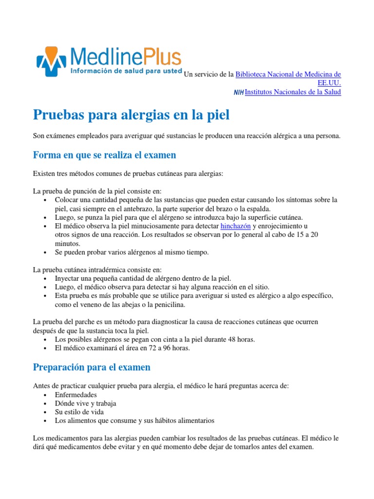 Pruebas para Alergias en La Piel PDF | PDF | Alergia | Medicina CLINICA