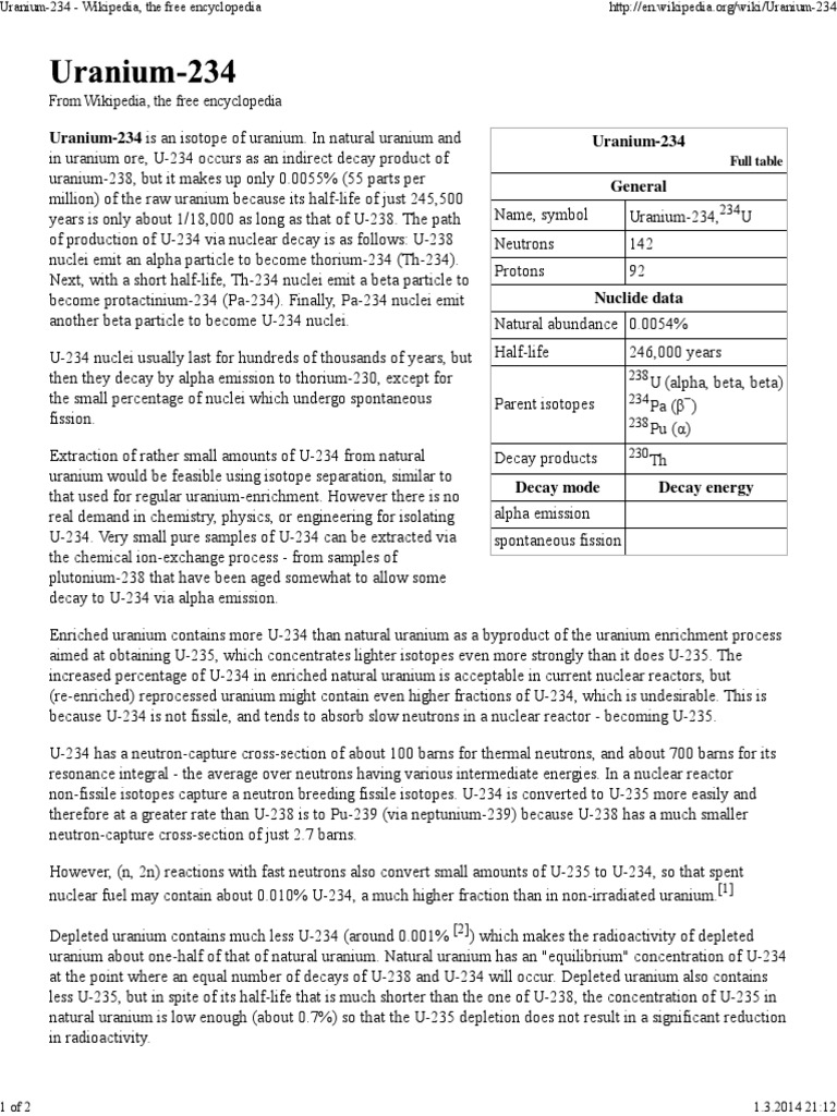 Uranium-234 | Nuclear Physics | Sets Of Chemical Elements