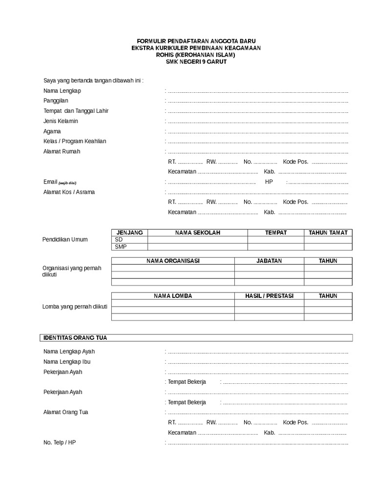 Formulir Pendaftaran Ekskul Rohis | PDF | Olahraga & Rekreasi
