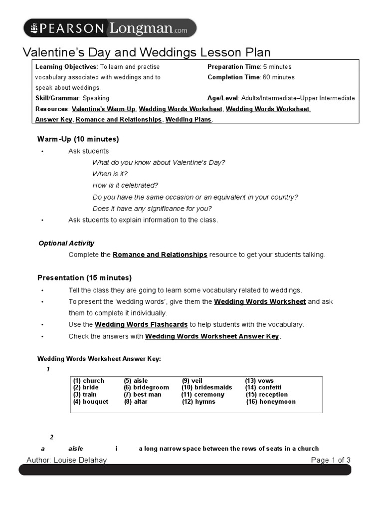 Valentines Day Lesson Plan | PDF | Wedding