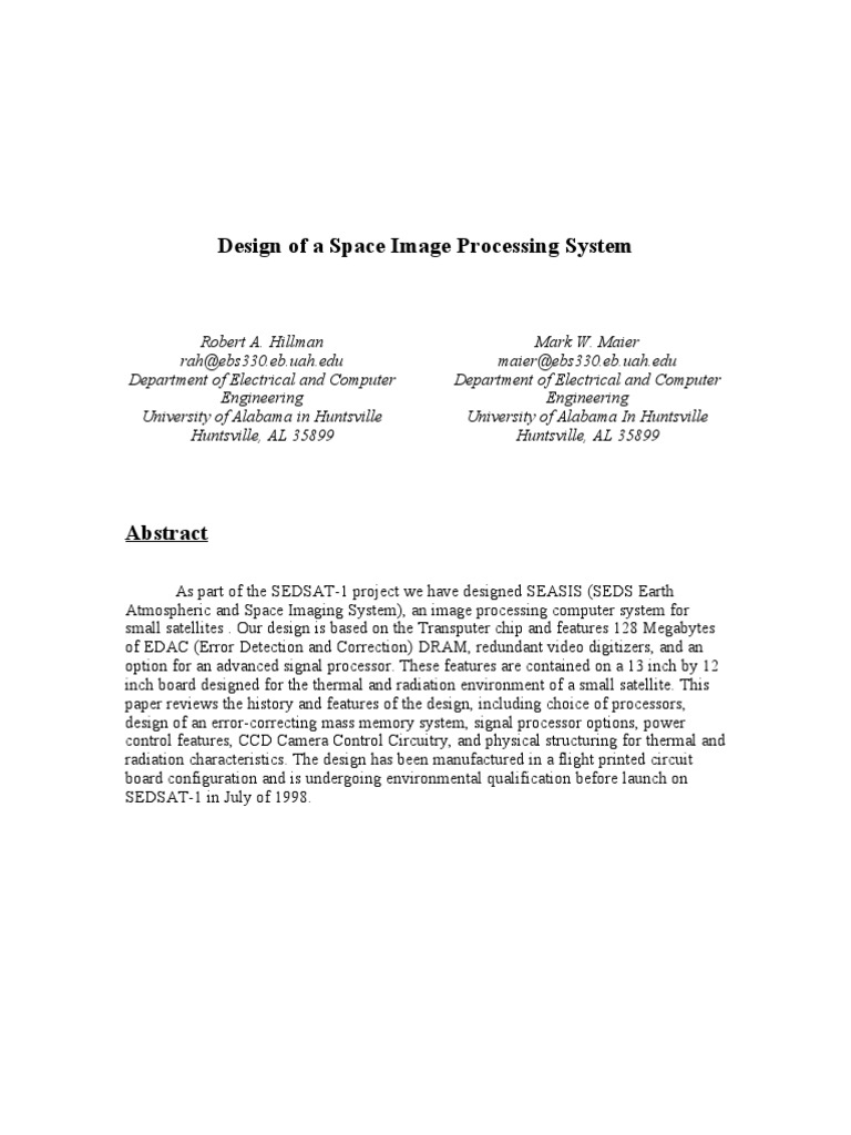 Design of A Space Image Processing System | PDF | Dynamic Random Access Memory | Error Detection ...