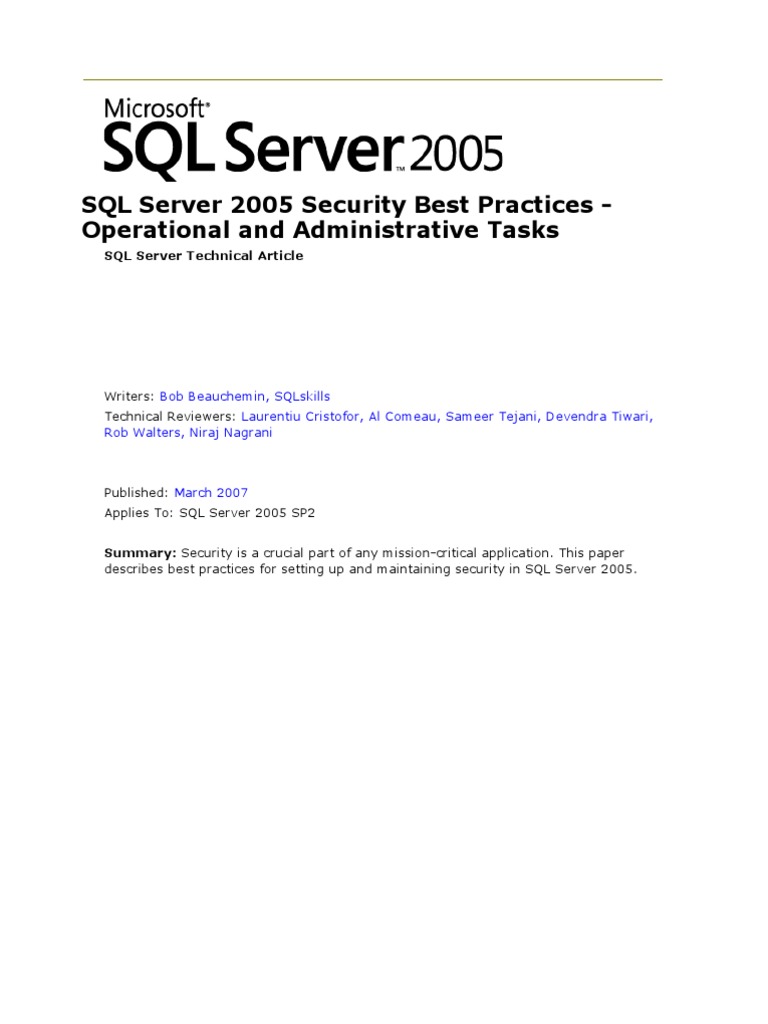 SQL Server 2005 Security Best Practices Operational and Administrative ...