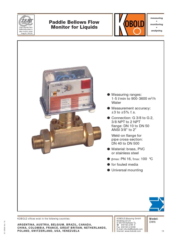 Paddle Bellows Flow Monitor For Liquids: Measuring - Monitoring ...