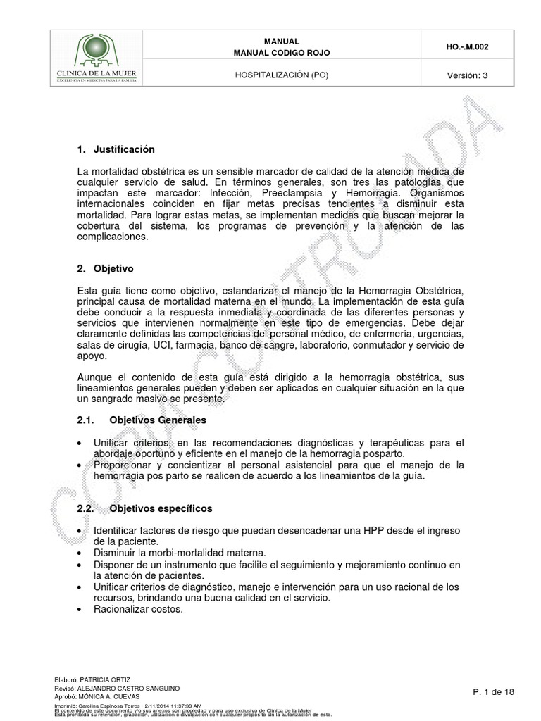 Manual Codigo Rojo | PDF | Parto | Especialidades Medicas