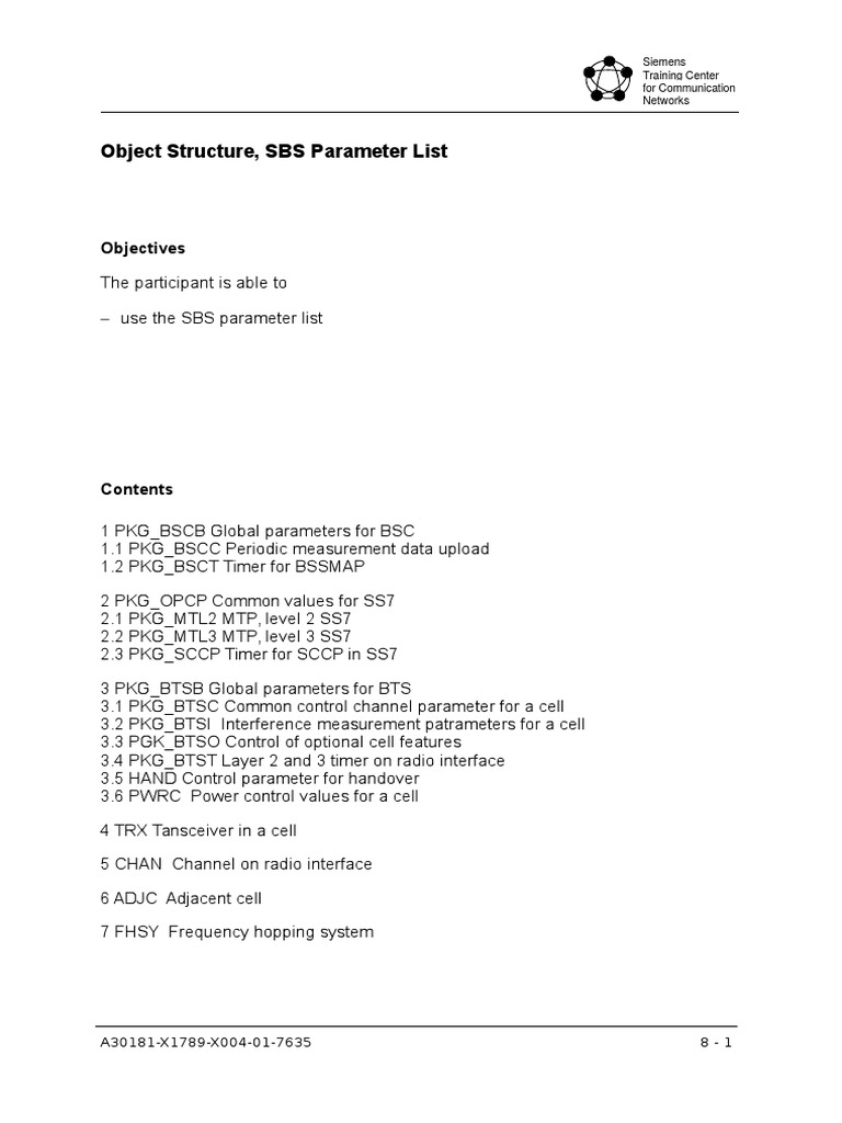 Object Structure, SBS Parameter List: Objectives | PDF ...