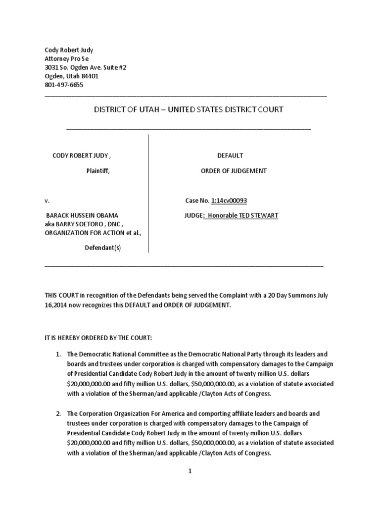 PROPOSED - Order of Default | PDF | Public Law | United States Law