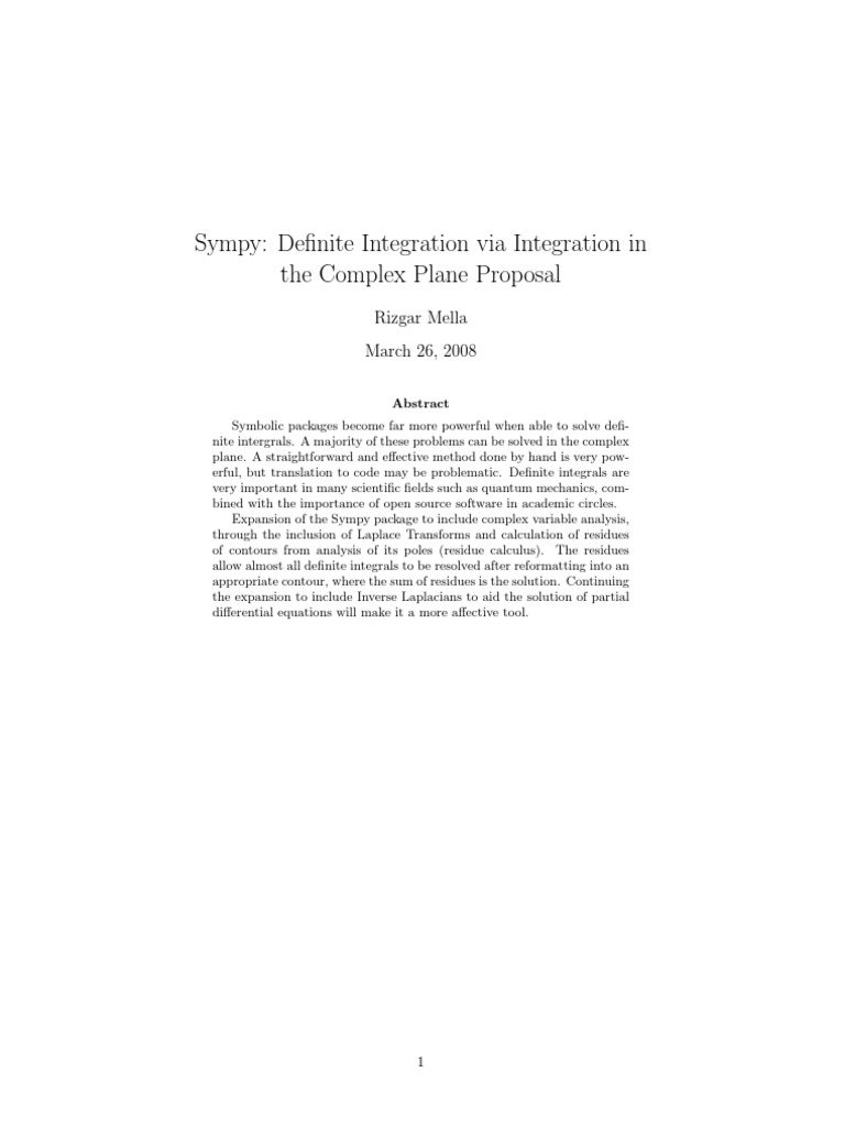 Sympy: Definite Integration Via Integration in The Complex Plane ...