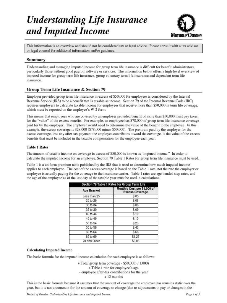 Understanding Life Insurance and Imputed Income: Table 1 Rates ...