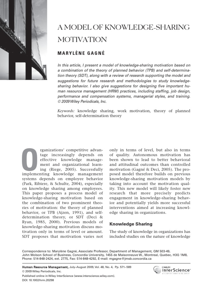 A Model of Knowledge-Sharing Motivation | PDF | Performance Appraisal ...