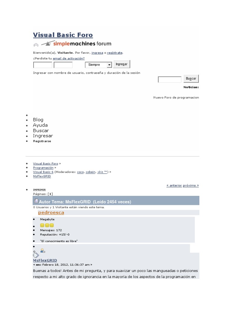 Visual Basic Foro MSHFLEXGRID | PDF | Foro de Internet | Básico