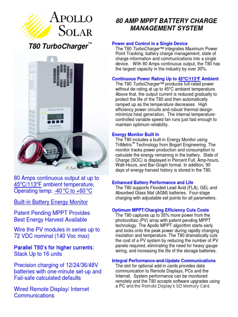 T80 Turbocharger: 80 Amp MPPT Battery Charge Management System | PDF ...