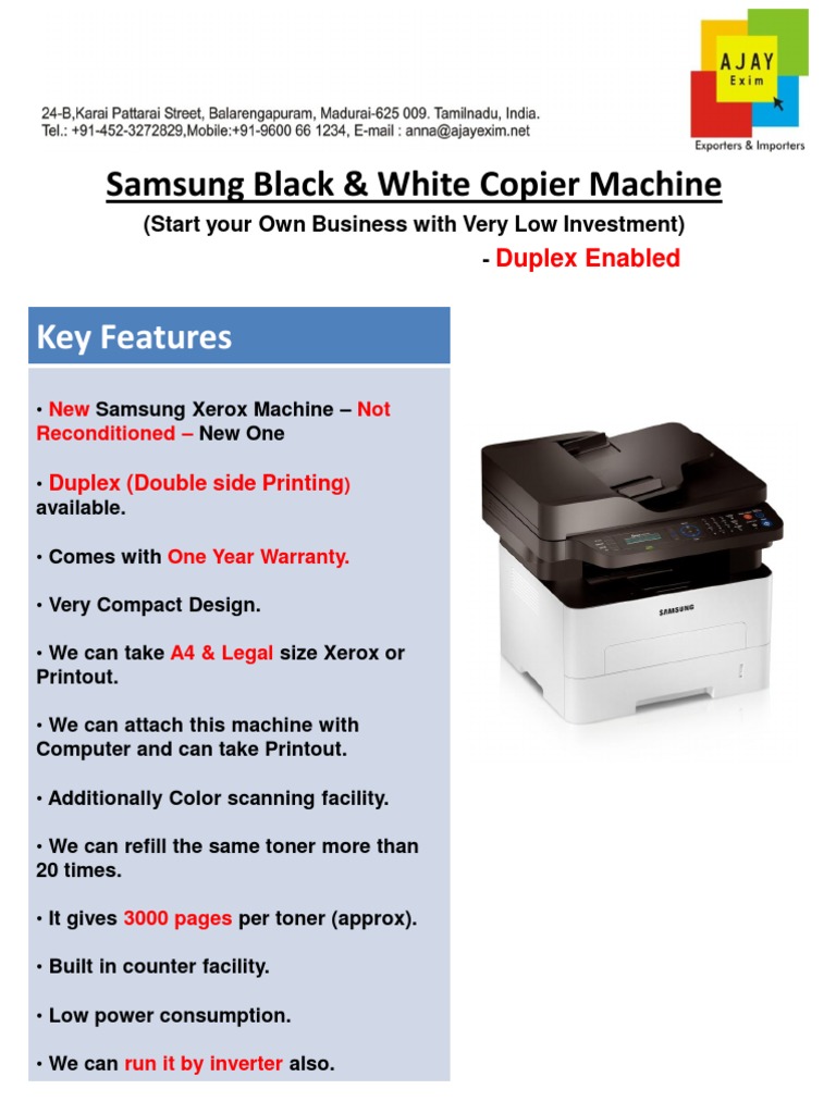 Samsung Black & White Copier Machine: Key Features | PDF | Photocopier ...