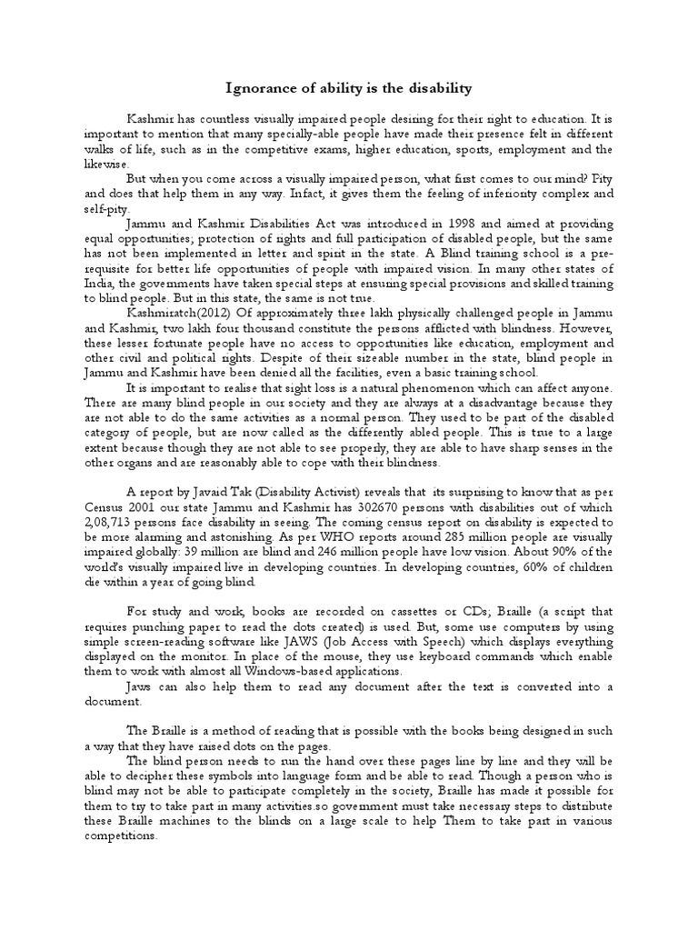 Ignorance of Ability Is The Disability | PDF | Visual Impairment | Disability