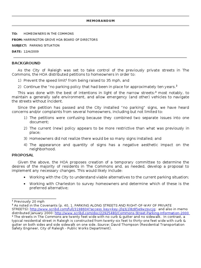 Commons Parking Memo | Transport | Government