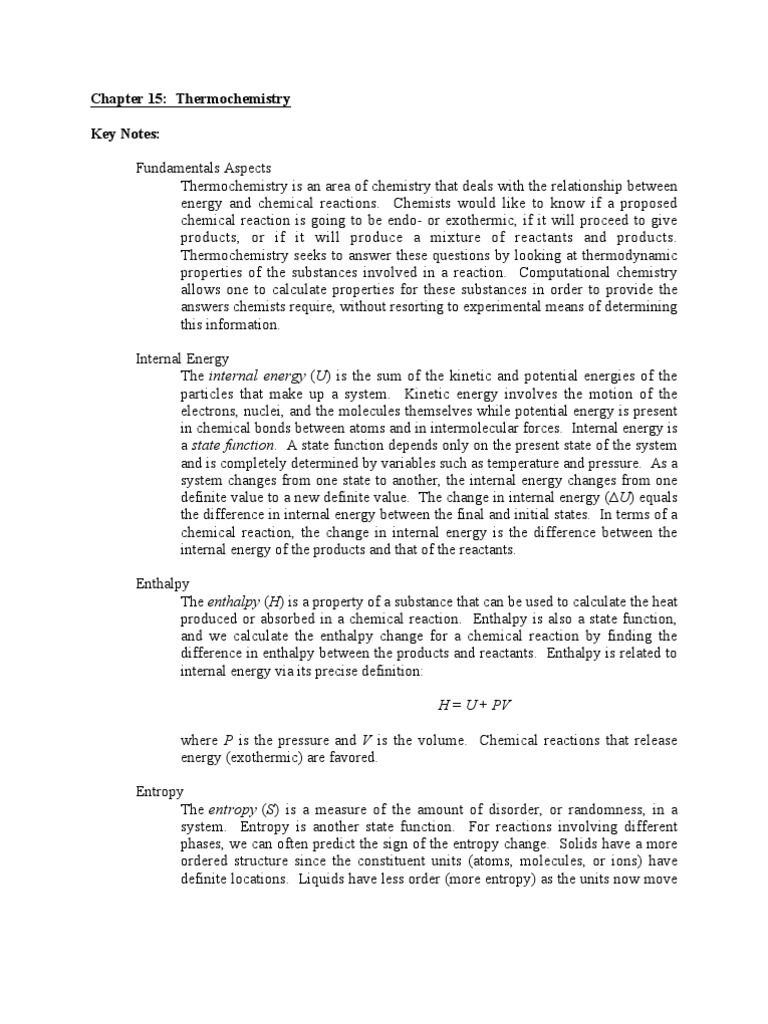Chapter 15: Thermochemistry Key Notes: Fundamentals Aspects ...
