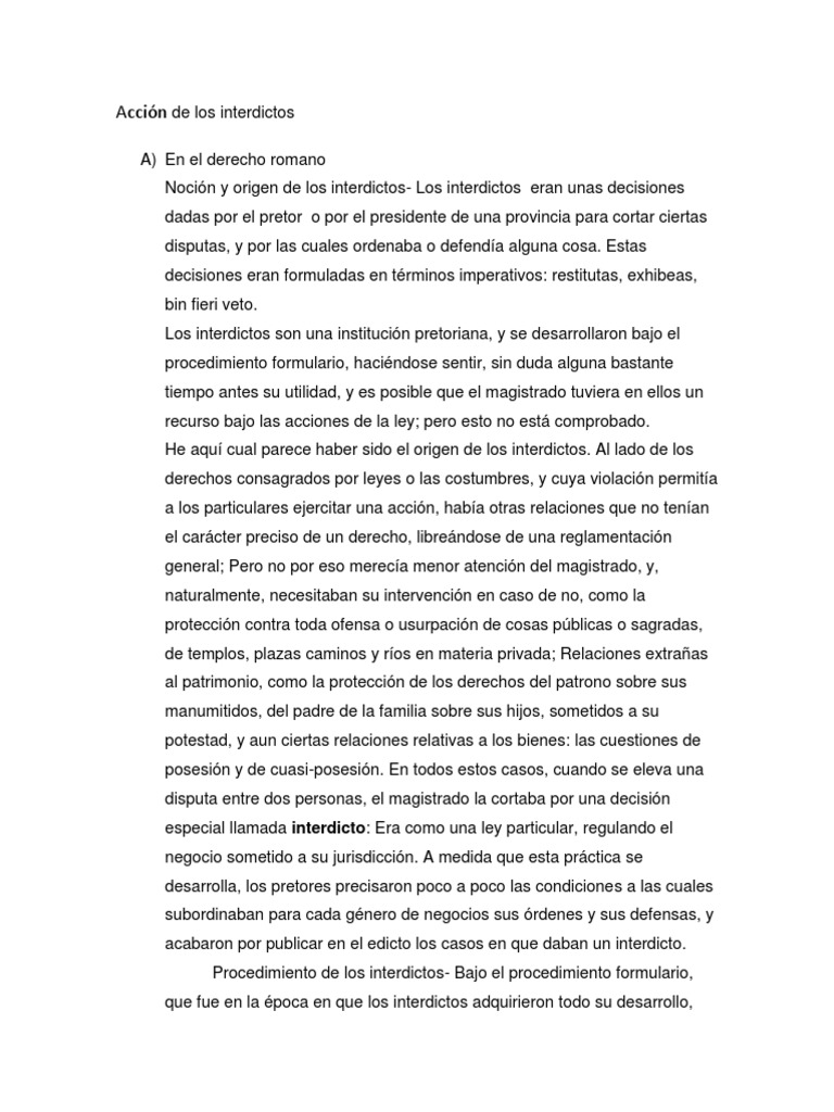 Acción de Los Interdictos y Poseroria | PDF | Posesión (Ley) | Roma antigua