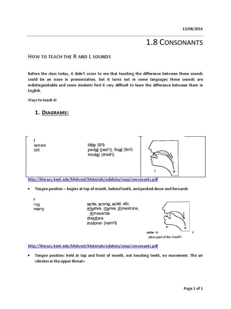 Consonants Pronunciation R and L | PDF
