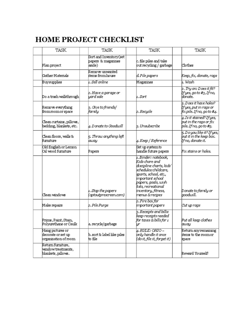 Home Project Checklist | PDF