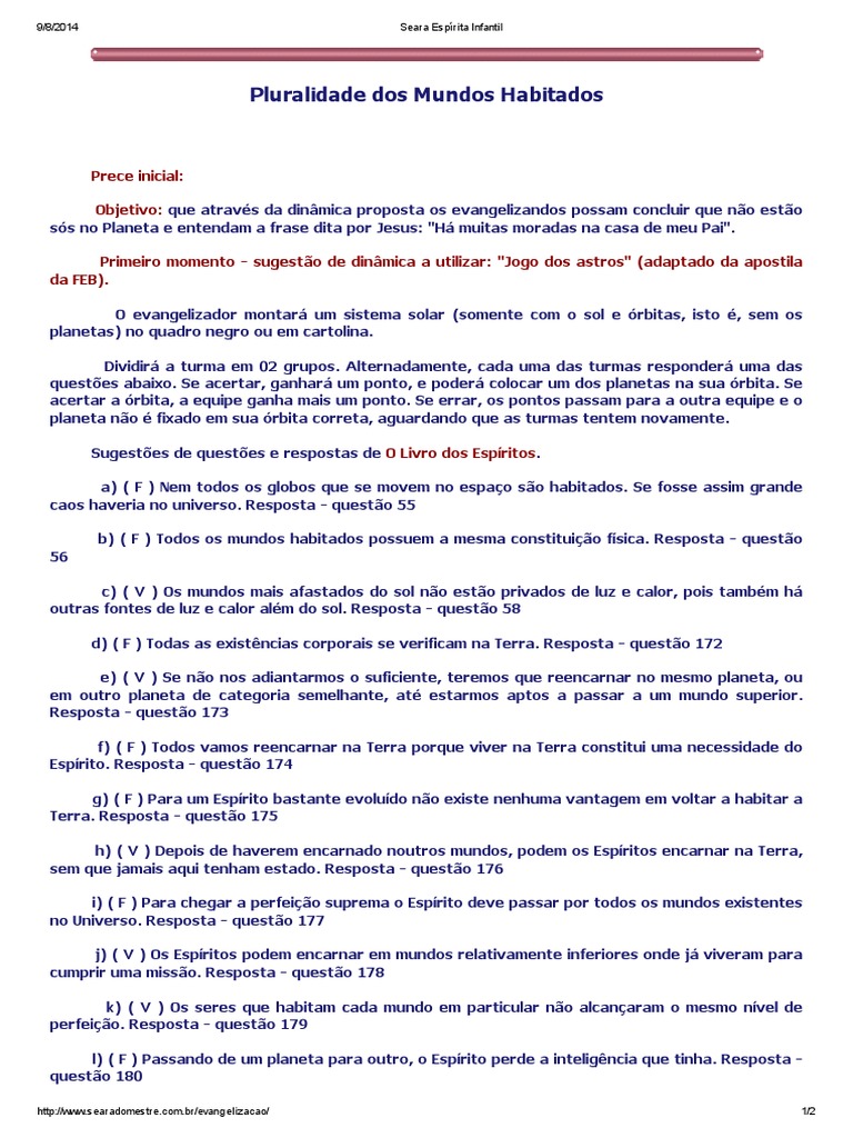 Seara Espírita Infantil2 | PDF | Planetas | Espiritismo