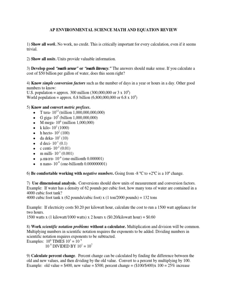 Ap Environmental Science Math and Equation Review | PDF | Ph ...