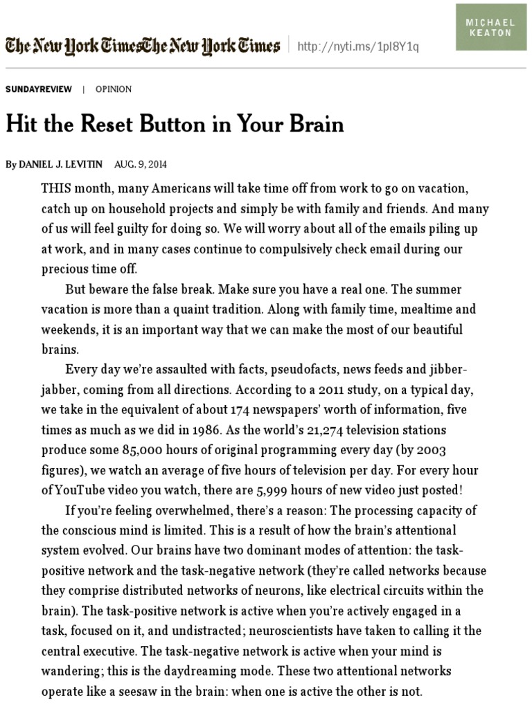 Hit The Reset Button in Your Brain - NYTimes | PDF | Mind Wandering ...