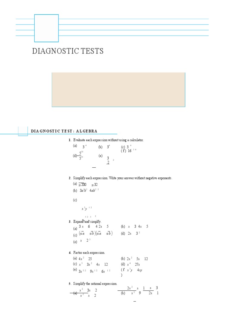 Calculus Diagnostic Test | PDF