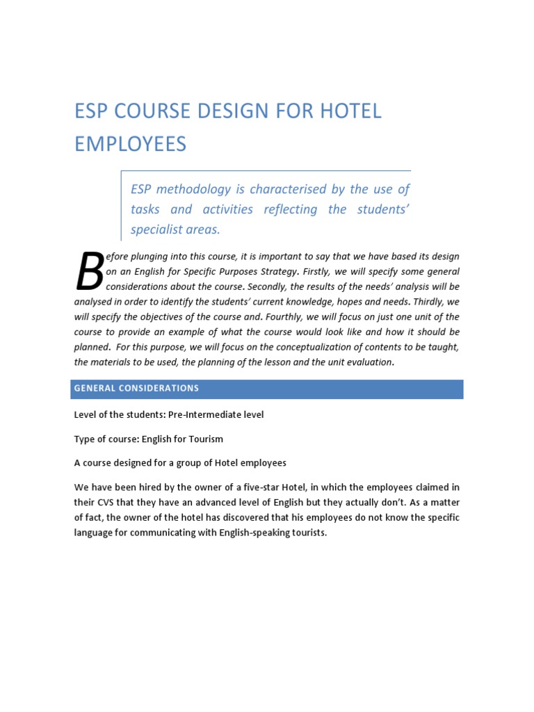 Esp Course Design | PDF | Tourism | English Language