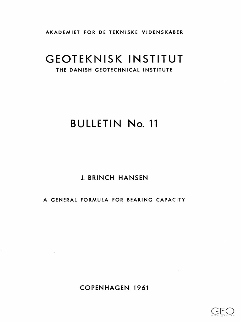 Brinch Hansen - A General Formula For Bearing Capacity | PDF | Strength ...