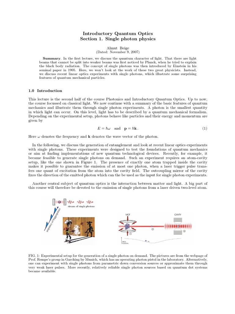 Introductory Quantum Optics Section 1. Single Photon Physics | PDF | Quantum Optics ...