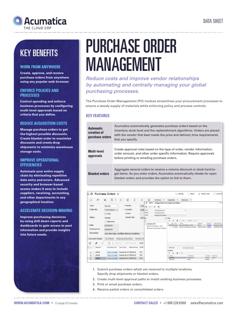 Acumatica Data Sheet Purchase Order Management | PDF | Cloud Computing | Accounts Payable