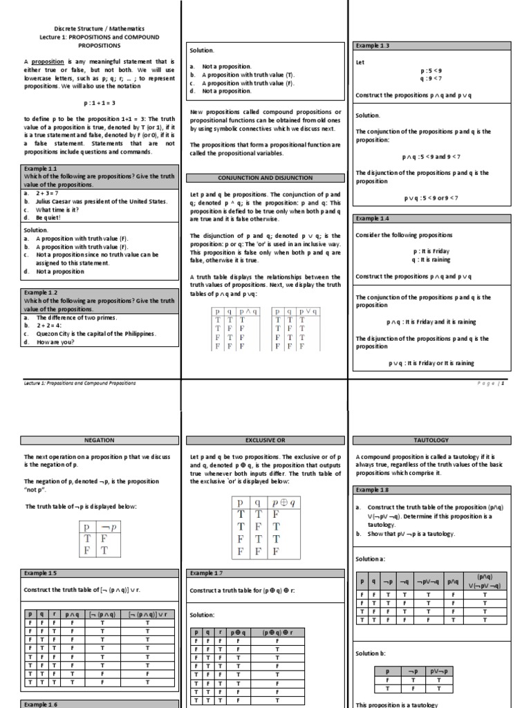 Discrete Mathematics - Lecture 1 - Propositions | PDF | Proposition ... Discrete Mathematics - Lecture 1 - Propositions | PDF | Proposition ...