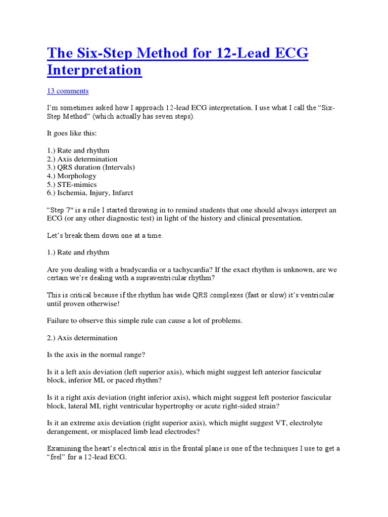The Six Step Method of Interpreting Ecgs | PDF | Electrocardiography ...