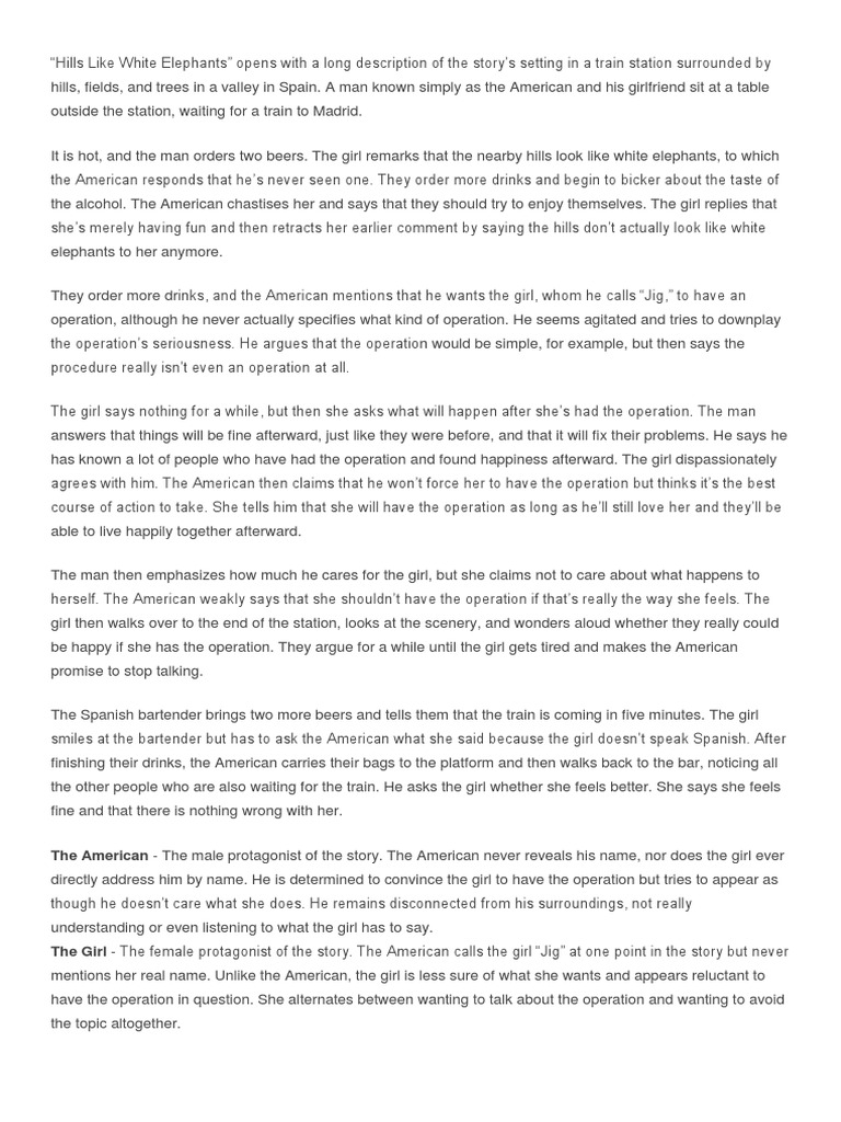 Themes and Dynamics in "Hills Like White Elephants" | PDF | Ernest ...