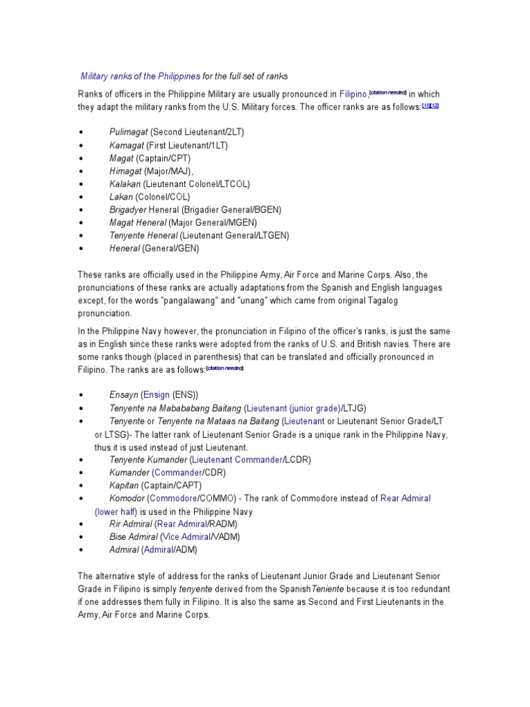 Military Ranks of The Philippines | PDF | Airman | Military Rank