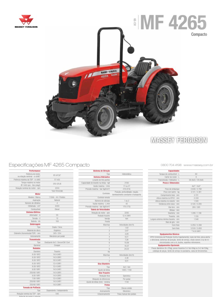 Especificações técnicas completas do trator compacto Massey Ferguson MF ...