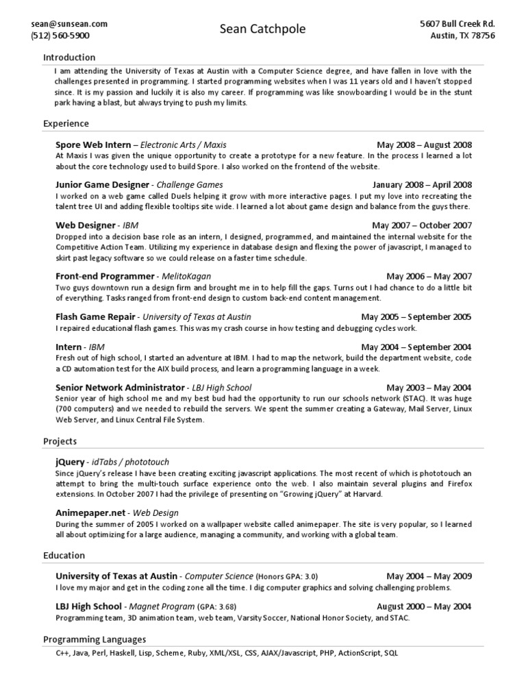 Sean Catchpole: Spore Web Intern | PDF | J Query | Web Design