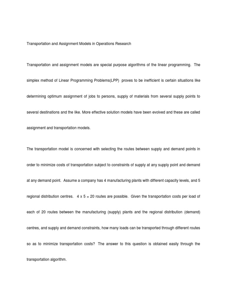 Transportation and Assignment Models in Operations Research | PDF ...