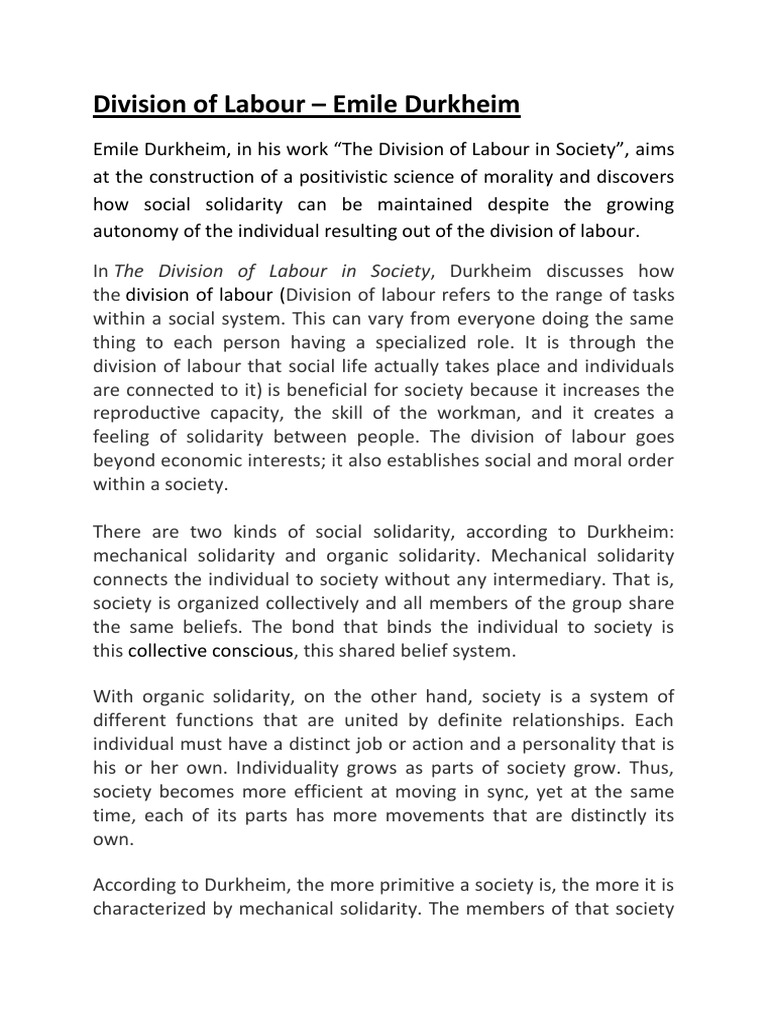 Division of Labour | Division Of Labour | Émile Durkheim