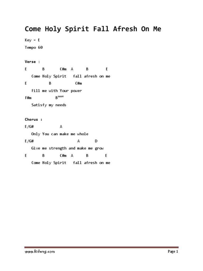Come Holy Spirit: Fall Afresh Lyrics | PDF