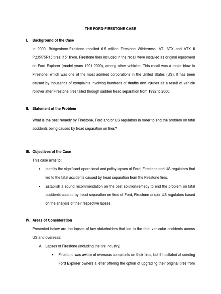 Group 3 - Ford and Firestone Case Study | PDF | Tire | Traffic Collision